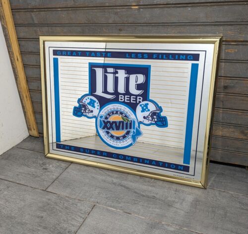Miller Lite Beer Super Bowl XXVIII 28 Bar Man Cave Mirror Sign Cowboys ...