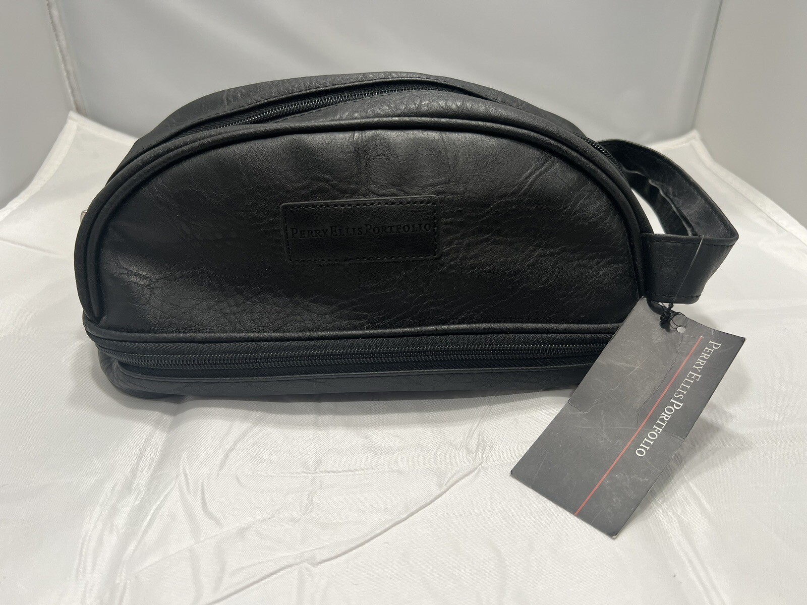 Perry Ellis Portfolio~Men's Black Faux Leather Travel Kit Toiletry Bag ...