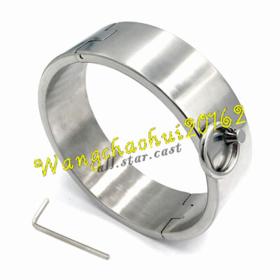 4cm High Heavy Stainless Steel Neck Collar Restraints Lockable Choker ...