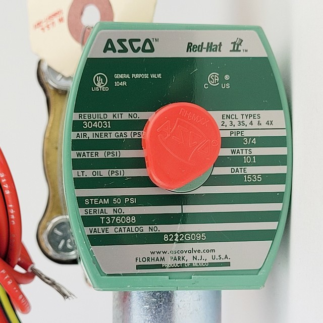 ASCO Steam Solenoid Valve 8222G095 3/4" NPT 120v Watertight Coil 50 PSI ...