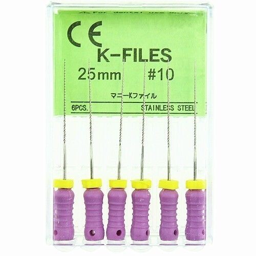 10 Packs Dental Endo Root Canal K-FILES 25mm #10 Stainless Steel for ...