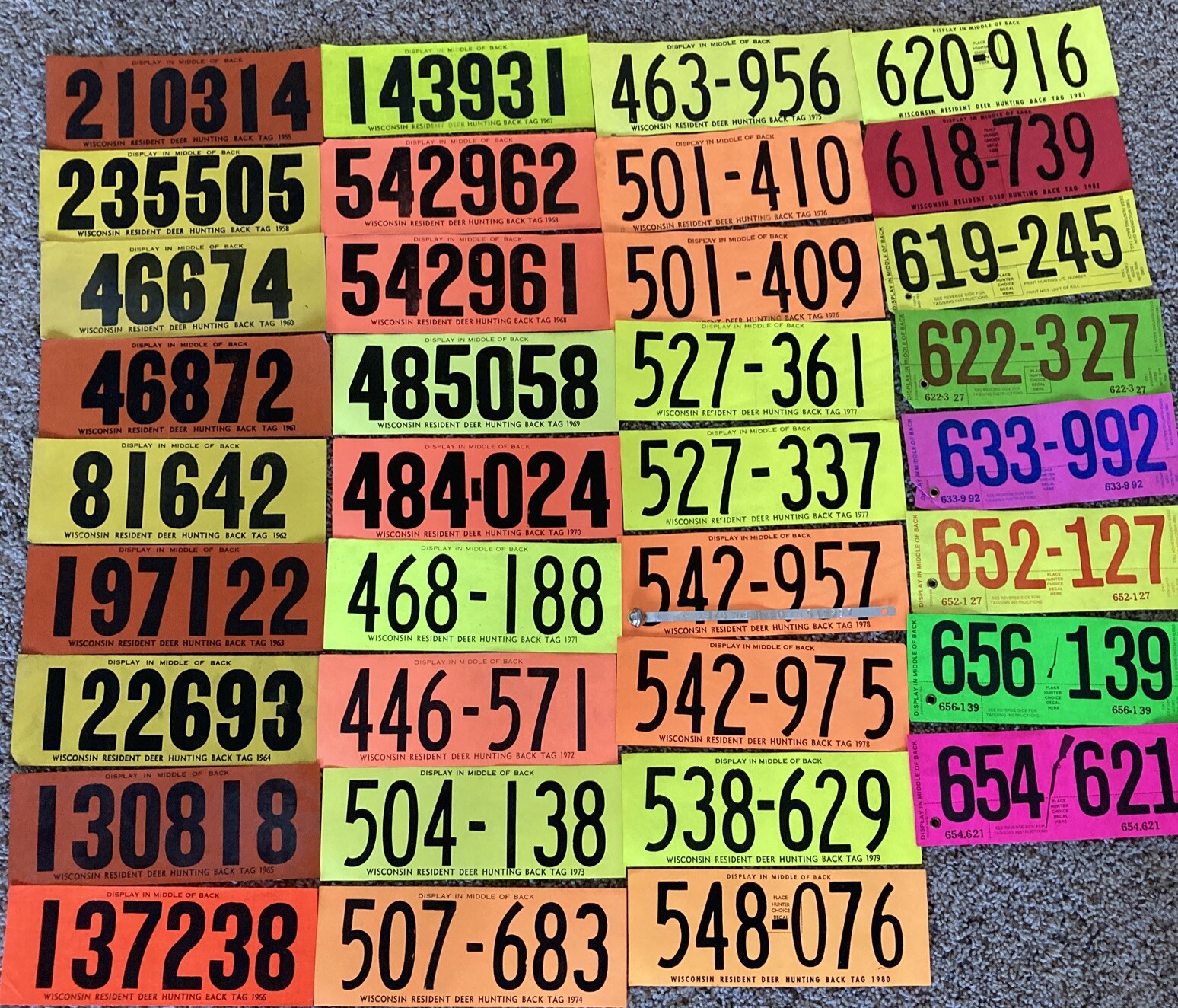 WISCONSIN DEER GUN/BOW HUNTING LICENSE BACK TAGS Unused LEG TAGS 1958 ...