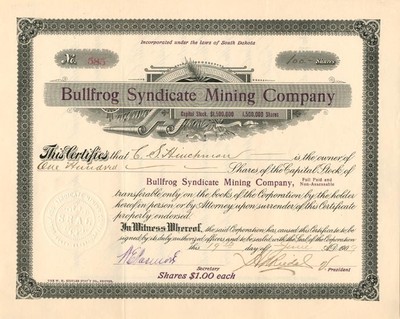 Bullfrog Syndicate Mining Co. - Stock Certificate - Mining Stocks | eBay