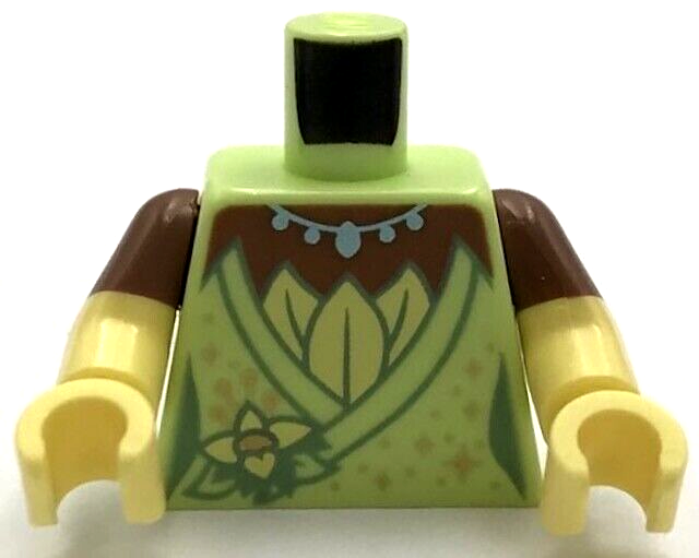 Lego New Yellowish Green Minfig Torso Female Dress Flower Gold Sparkles ...