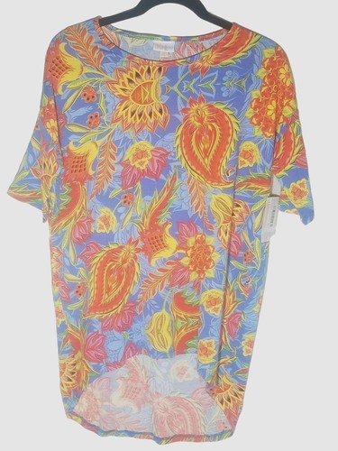 Lula Roe Irma short sleeve shirt floral purple polyester blend high new ...