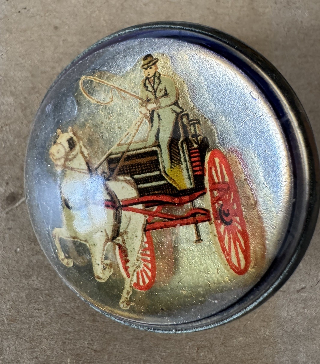 Antique Reversed Domed Convex Glass Brooch, Horse Carriage, Coachman ...