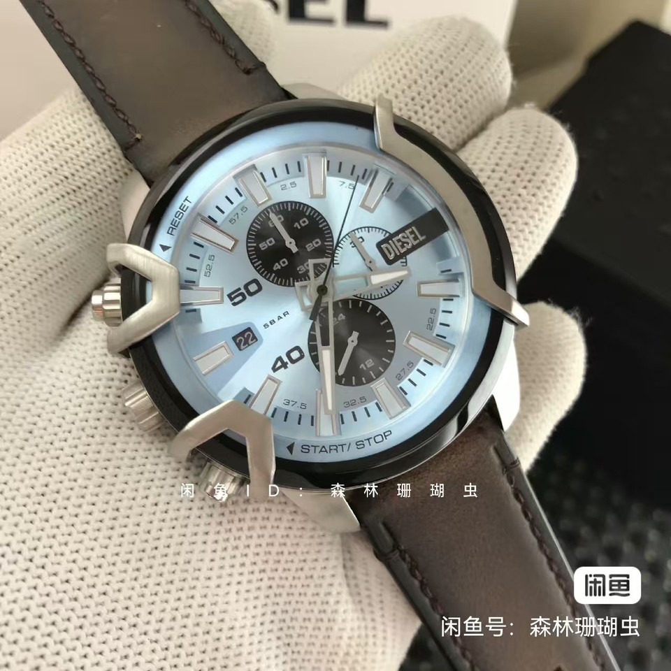 Diesel - Officer's Watch with Brown Leather Strap and Brown White Dial ...