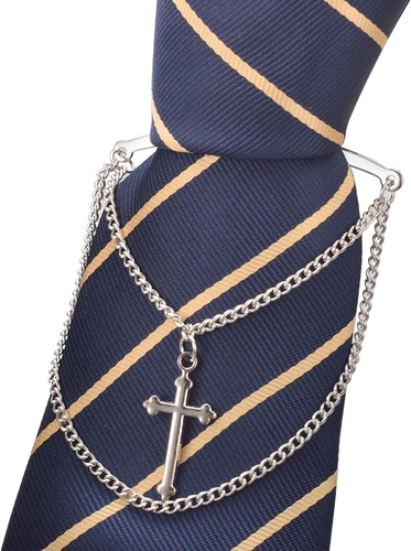 Men's Gold Silver Tie Chain Set - Classic 2Pcs Double Necktie Cross ...