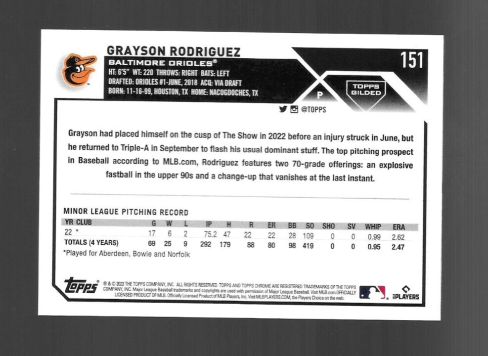 2023 TOPPS CHROME GILDED GRAYSON RODRIGUEZ RC #151 ROOKIE /199 CAST IN ...