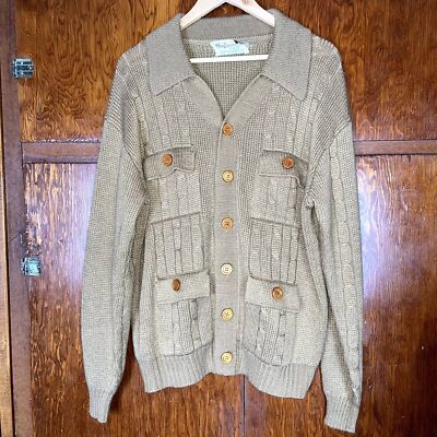 Oleg Cassini by Burma Men's XL Brown Wooden Button Chunky Knit Cardigan ...