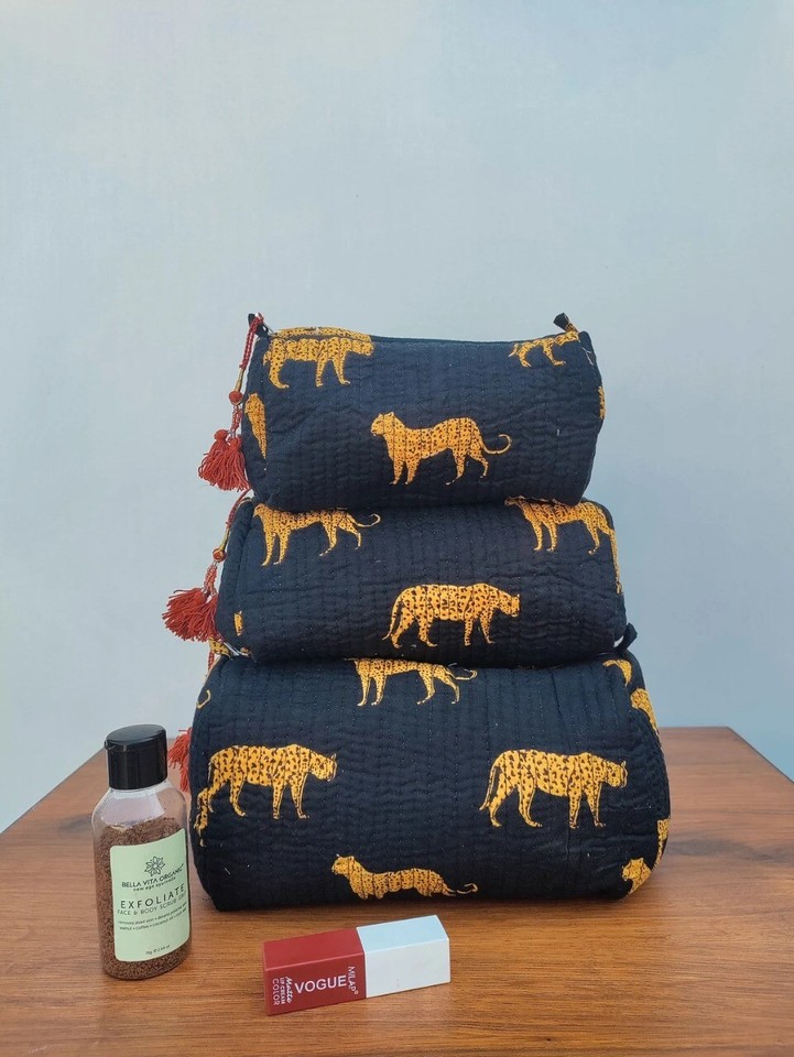 Indian Tiger Printed Cotton Quilted Toiletry Purse Cosmetic Storage Bag ...