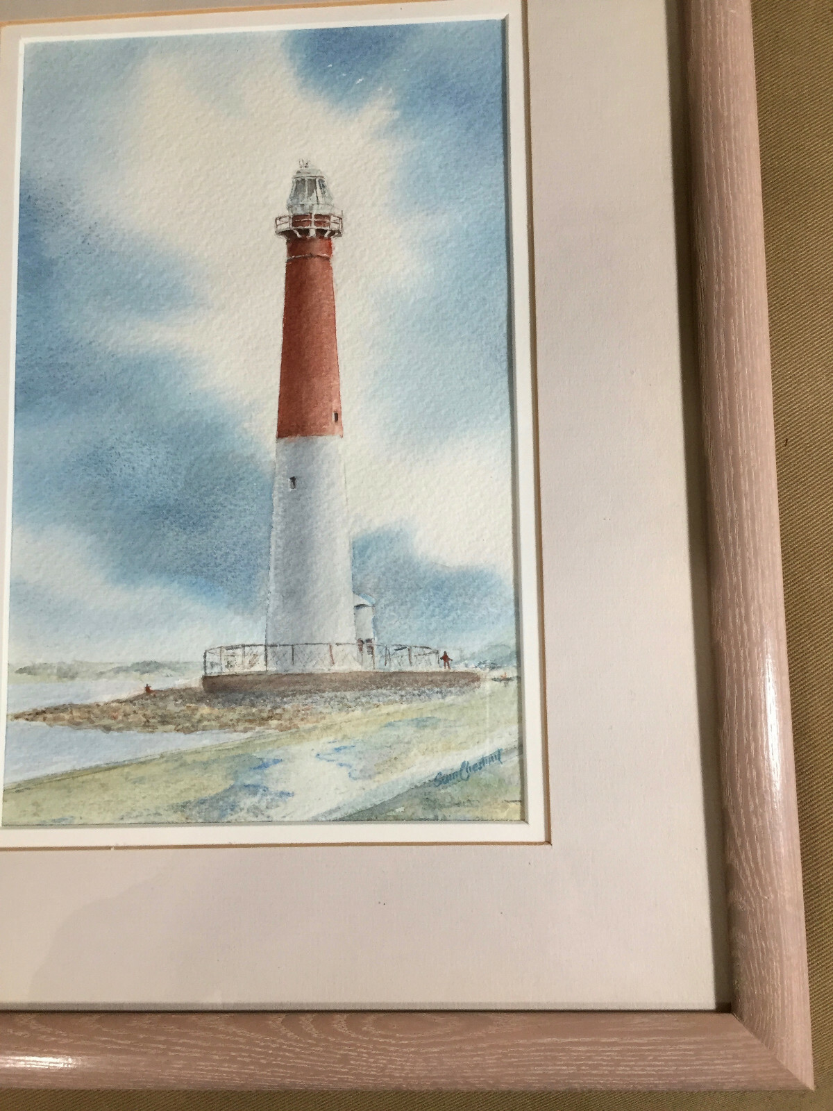 Sam Chestnut "Lighthouse Scene" Watercolor Painting - Signed And Framed ...