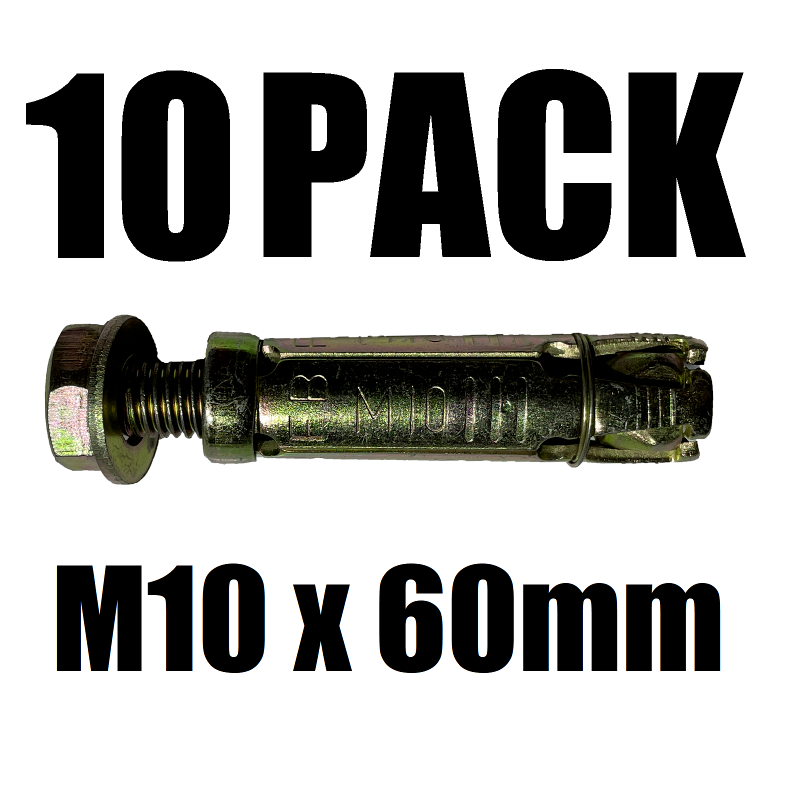 [ 10 PACK ] M10 x 60mm SHIELD ANCHOR EXPANDING LOOSE BOLT RAW HEX BOLT ...