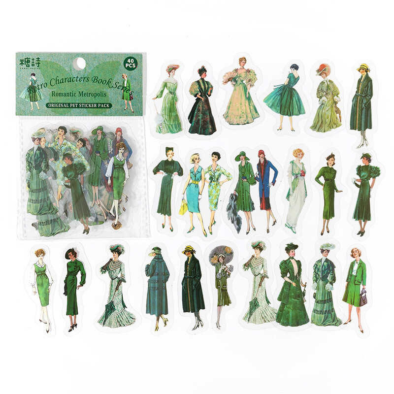 Retro Fashion Lady PET Stickers DIY Decorative Junk Journals Card Album ...