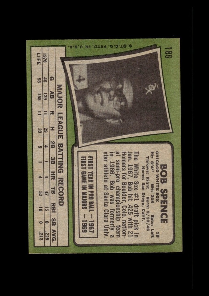 1971 Topps Set-Break #186 Bob Spence NM-MT OR BETTER *GMCARDS* | eBay