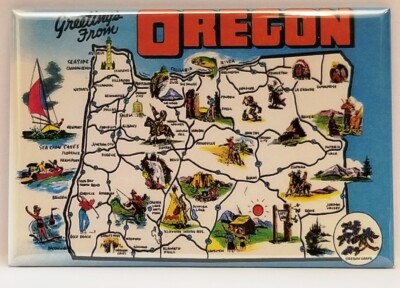 Greetings From Oregon Map MAGNET 2"x3" Fridge Locker Vintage Card Reto ...