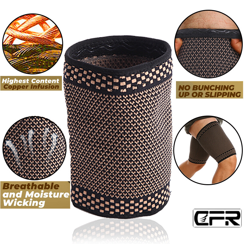 Copper Compression Thigh Hamstring Support Sleeve Brace Sport Upper Leg ...