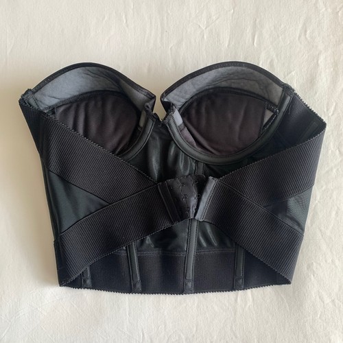 Wonderbra Long Line Bra 34B Satin Black Boned Corset Push-Up 7554 ...