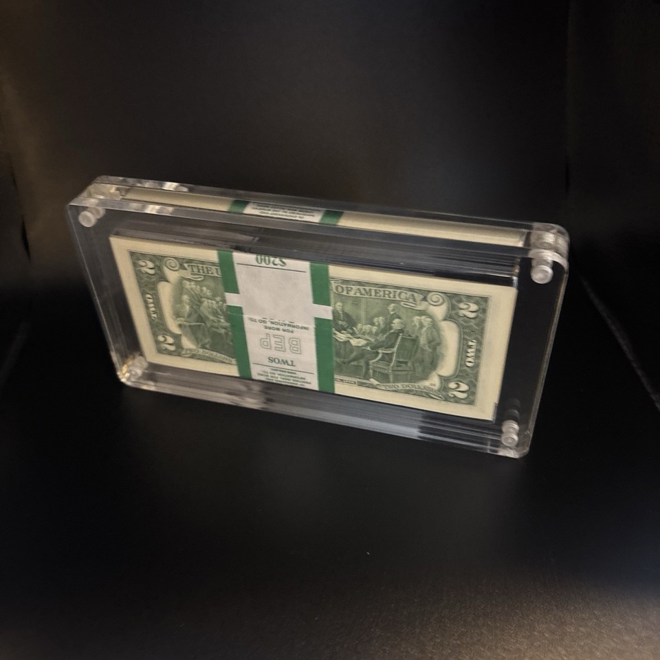 100 TWO DOLLAR BILLS - $2 UNCIRCULATED SEQUENTIAL - WITH AN ACRYLIC ...