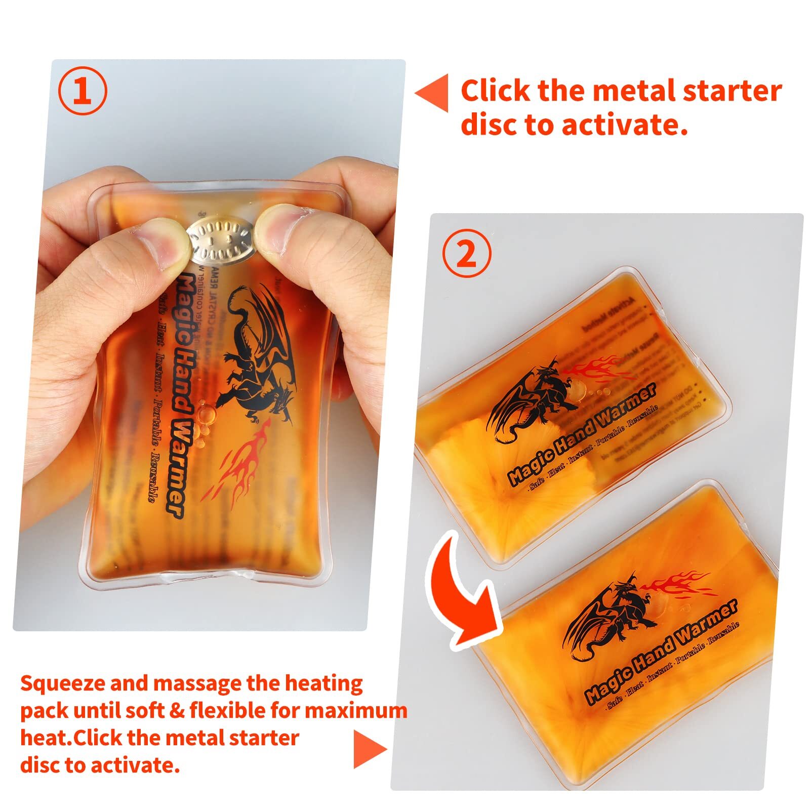 8 Pack Magic Hand Warmers, Reusable Snap Heat Packs, Reusable Pocket ...
