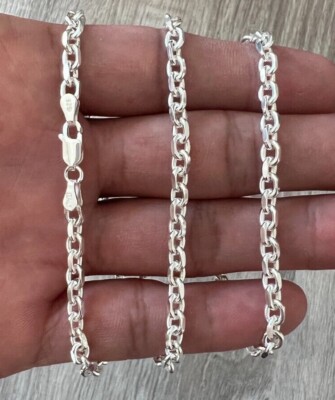 4mm Anchor 925 Sterling Silver Solid Cable ROLO Chain Link High Polish ...