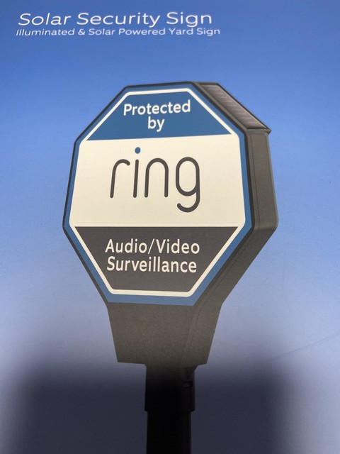 NEW Ring Solar Security Sign Lights Up at Night Weather Resistant Easy ...