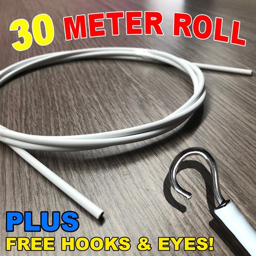30 Meters Stretch Curtain Wire Kit Blind Cord Stretchy Spring FREE Eyes ...