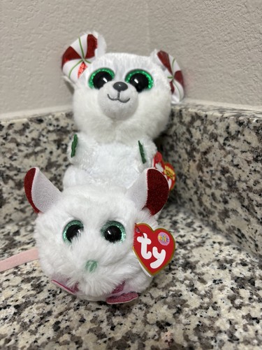 TY BEANIE BOOS - CHIMNEY the 6" HOLIDAY MOUSE & BRIE THE MOUSE NEW with ...