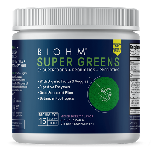 Biohm Super Greens Powder Probiotics & Prebiotics Mixed Berry 8.5 oz ...