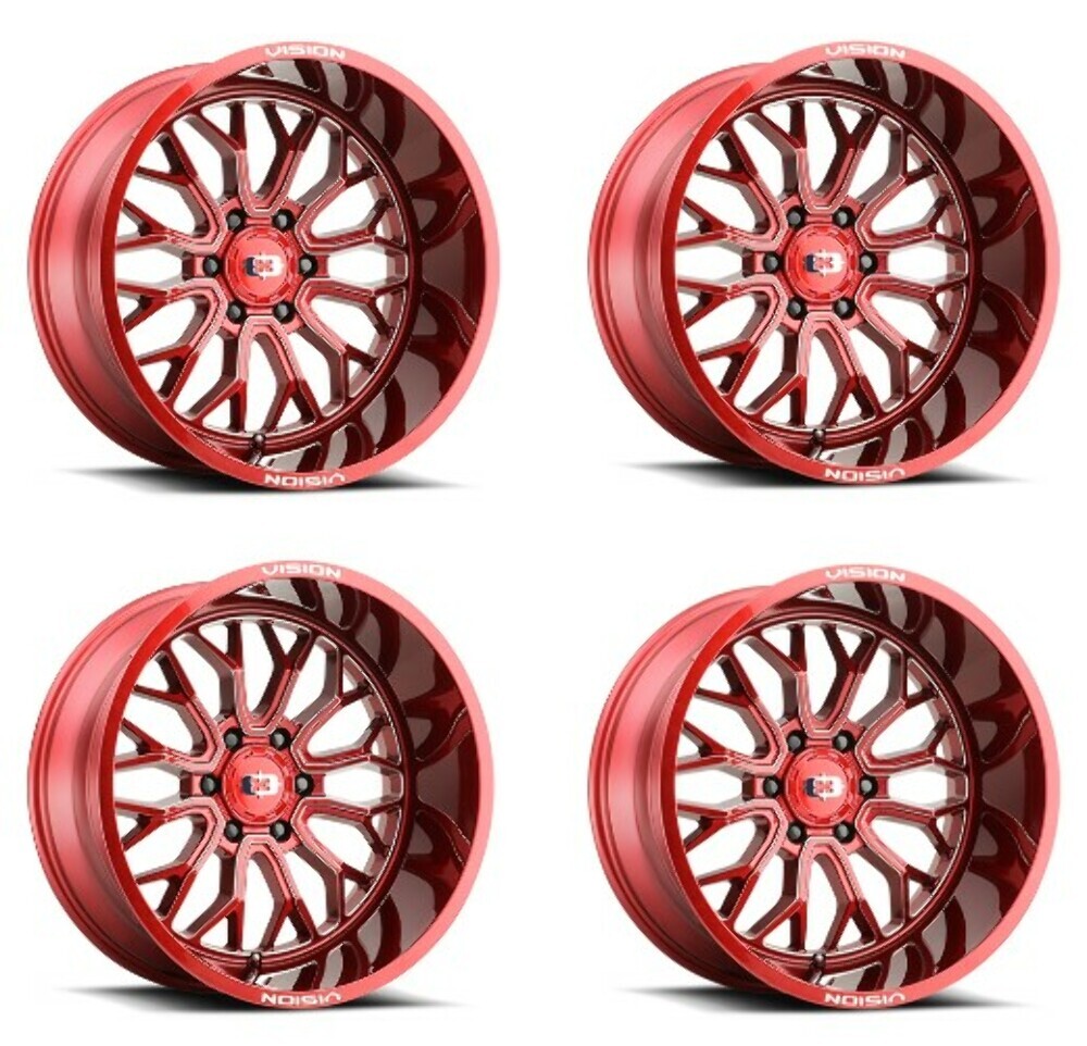 Set 4 22" Vision 402 Riot Red Tint Milled Spoke Wheels 22x10 6x5.5 Rims ...