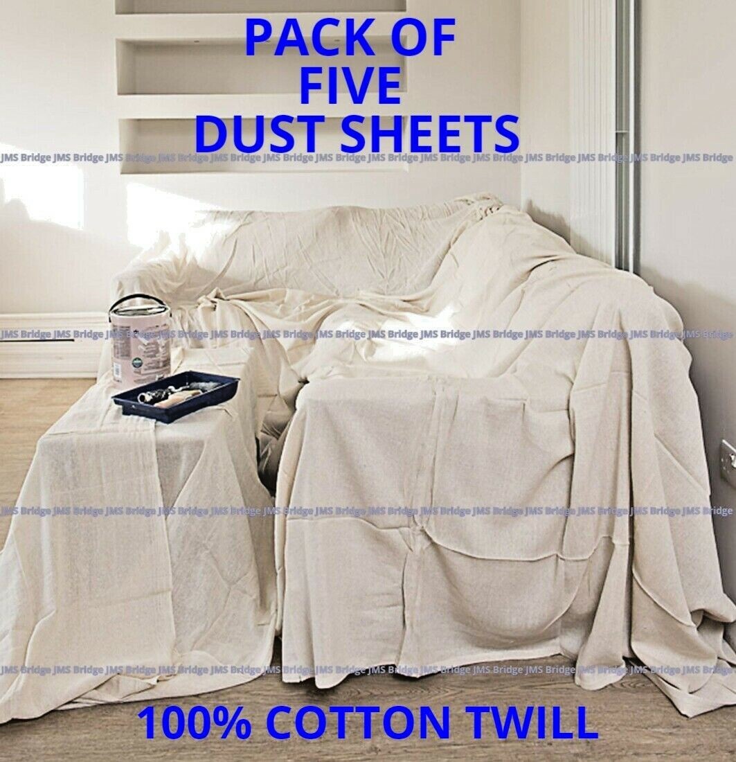 5 X HEAVY DUTY COTTON TWILL PROFESSIONAL DECORATING LARGE DUST SHEETS ...
