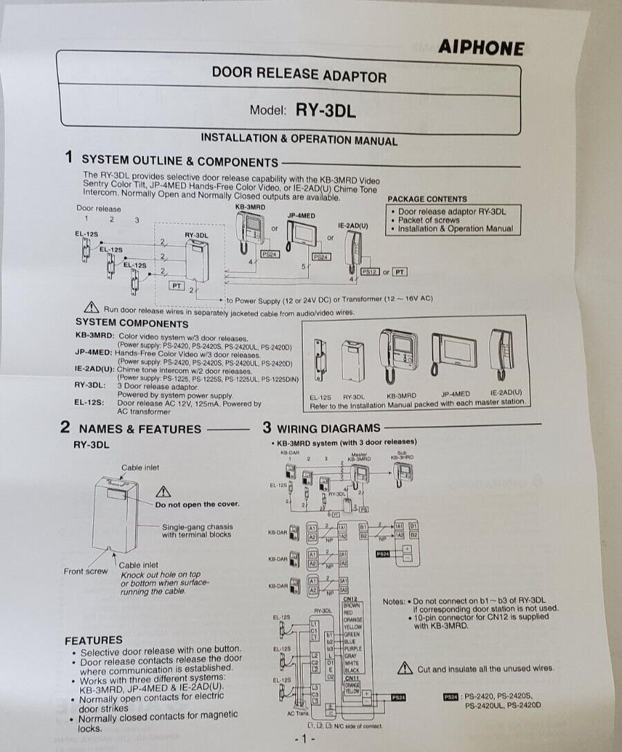 NEW Aiphone Corporation RY-3DL Selective Door Release Adaptor | eBay