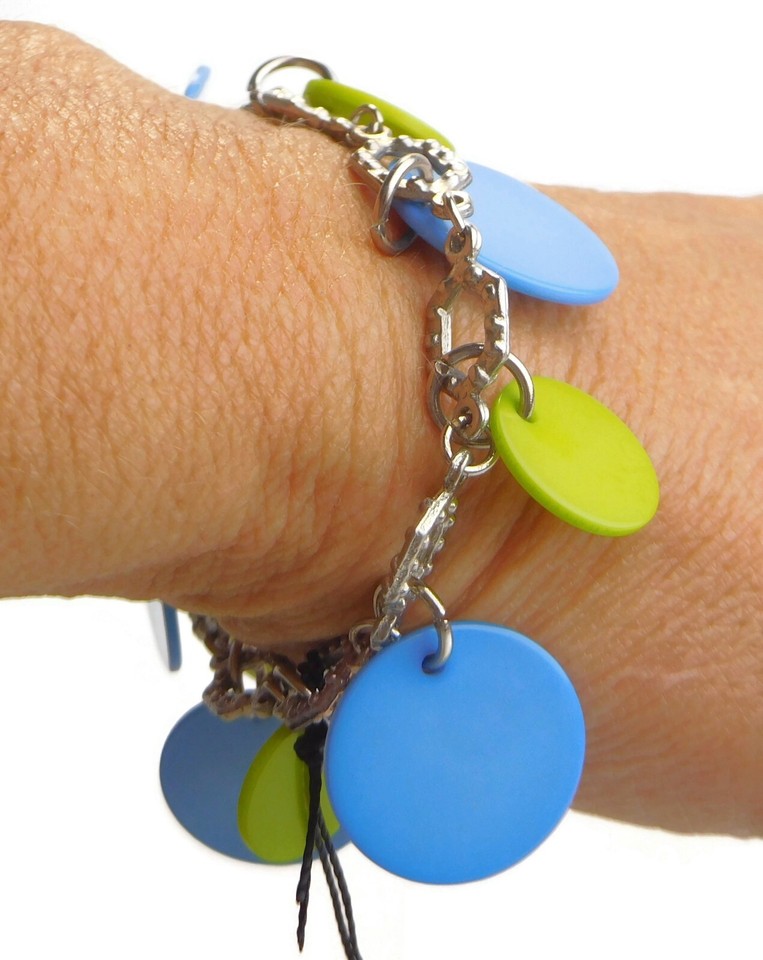 Sobral Fichas N34 Blue &Green Charm Disks Silver Tone Chain Artist Made Bracelet | eBay