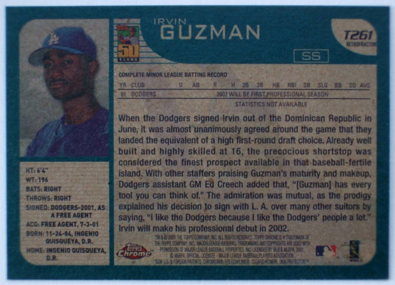 2001 Topps Chrome Retrofractor JOEL IRVIN GUZMAN Refractor RC Rare SP ...
