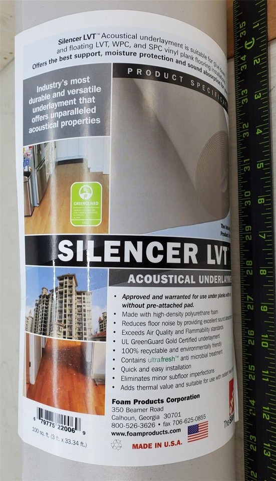 Silencer LVT Vinyl / Hybrid Resilient Floor Underlayment 100 sqft Roll ...