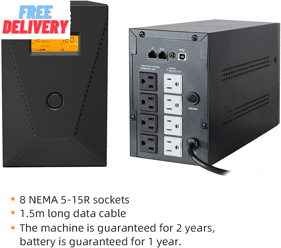 1500VA/900W Ups Battery Backup and Surge Protector,Computer ...