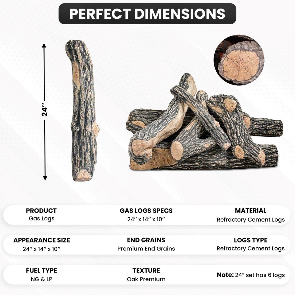 18" 24" 30" Great Oak Premium Decorative Vented Gas Fireplace Logs ...