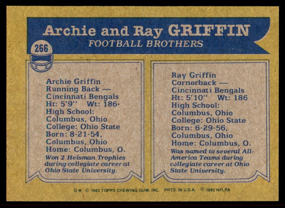 1982 Topps Archie Griffin / Ray Griffin Cincinnati Bengals #266 | eBay