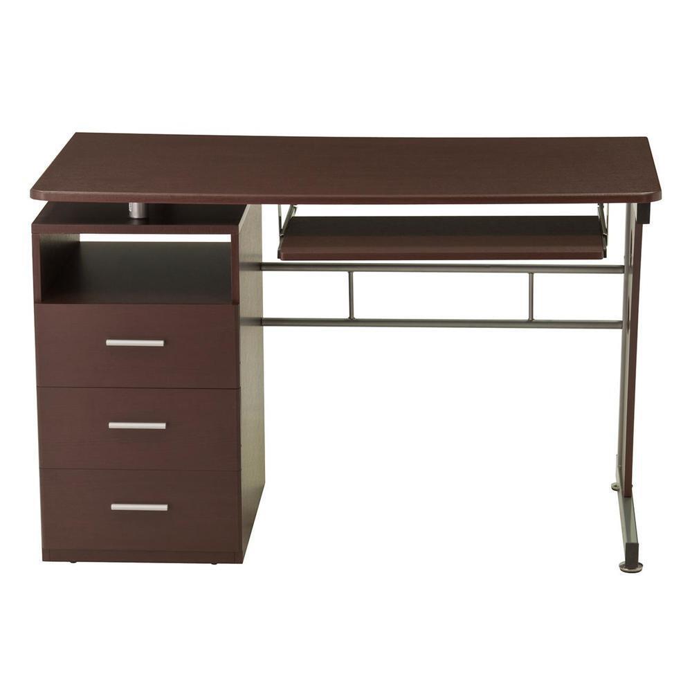 30" Height Steel Frame Chocolate Color Computer Desk with Ample Storage ...