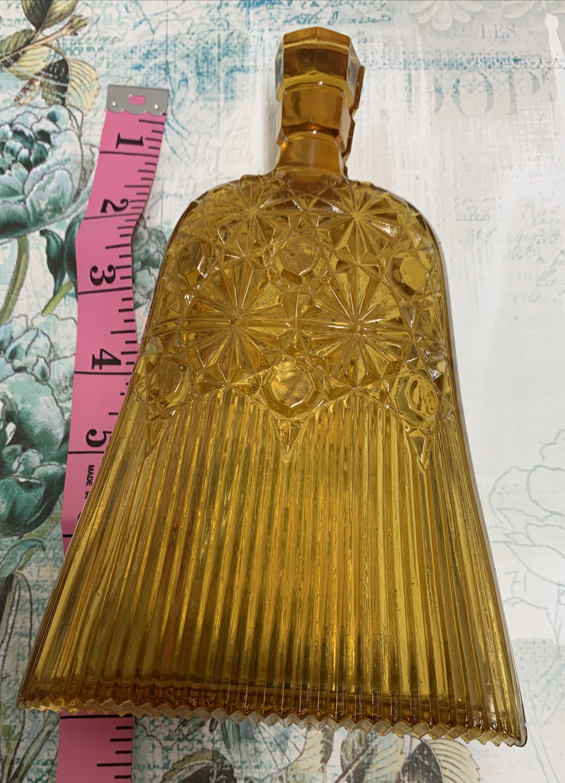 Amber Daisy and Button Glass Broom Sweeper Trinket Candy Dish Maker ...
