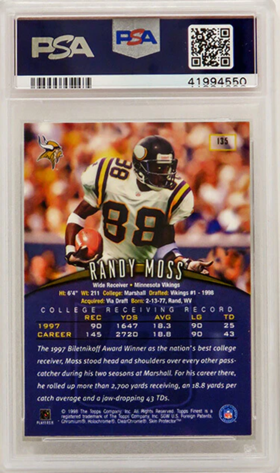 Randy Moss (Minnesota Vikings) 1998 Topps Finest Football #135 RC ...