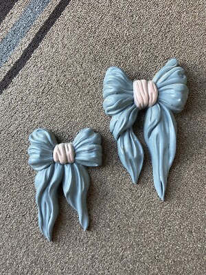 Homco Wall Decor Vintage Retro Two Bows Blue Pink Plastic Tacky 80s 90s ...