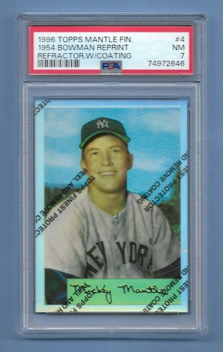 MICKEY MANTLE 1996 TOPPS 1954 BOWMAN REPRINT REFRACTOR GRADED PSA 7 NM ...