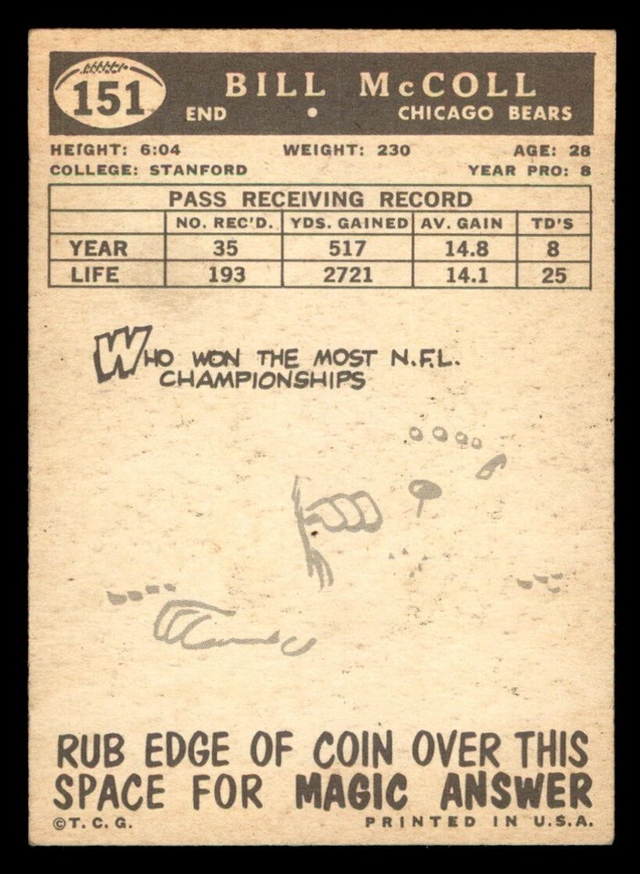 1959 Topps Football #151 Bill McColl EX/MT *d3 | eBay