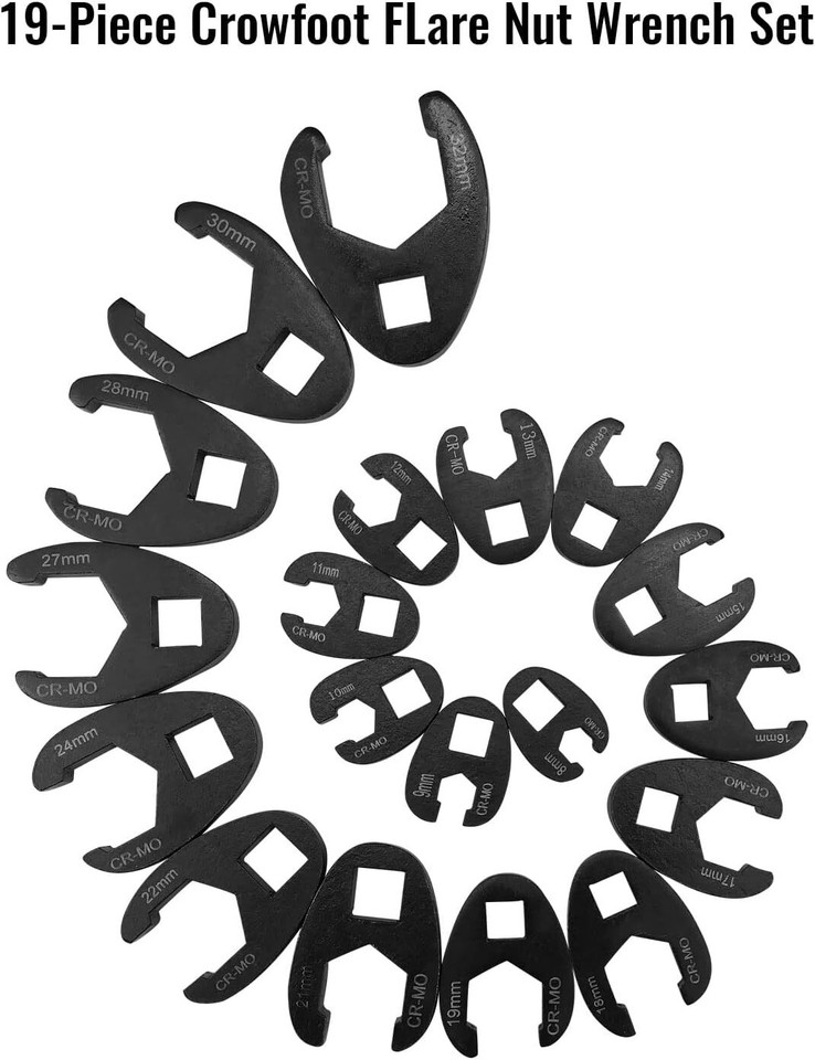 Crows foot Wrench Set 1/2" and 3/8” Drive Flare Nut Crowfoot Wrench Set ...