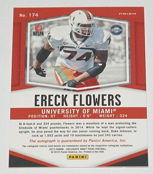 2015 Panini Prizm Draft Purple Autograph #174 - Ereck Flowers (RC) 69/ ...