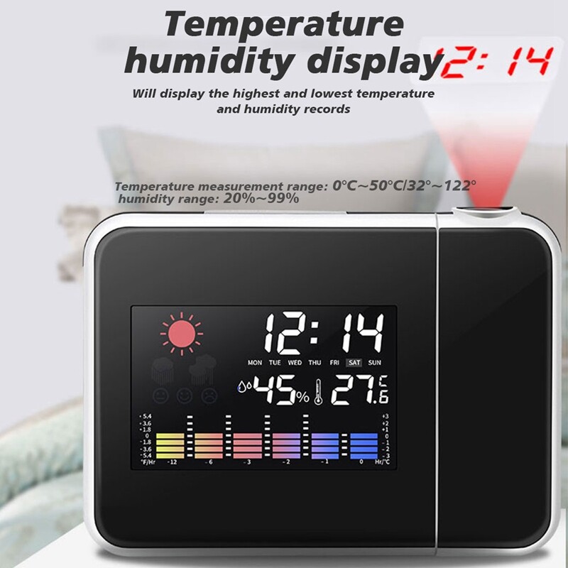 LED Digital Projection Alarm Clock Temperature Desk Time Date ...