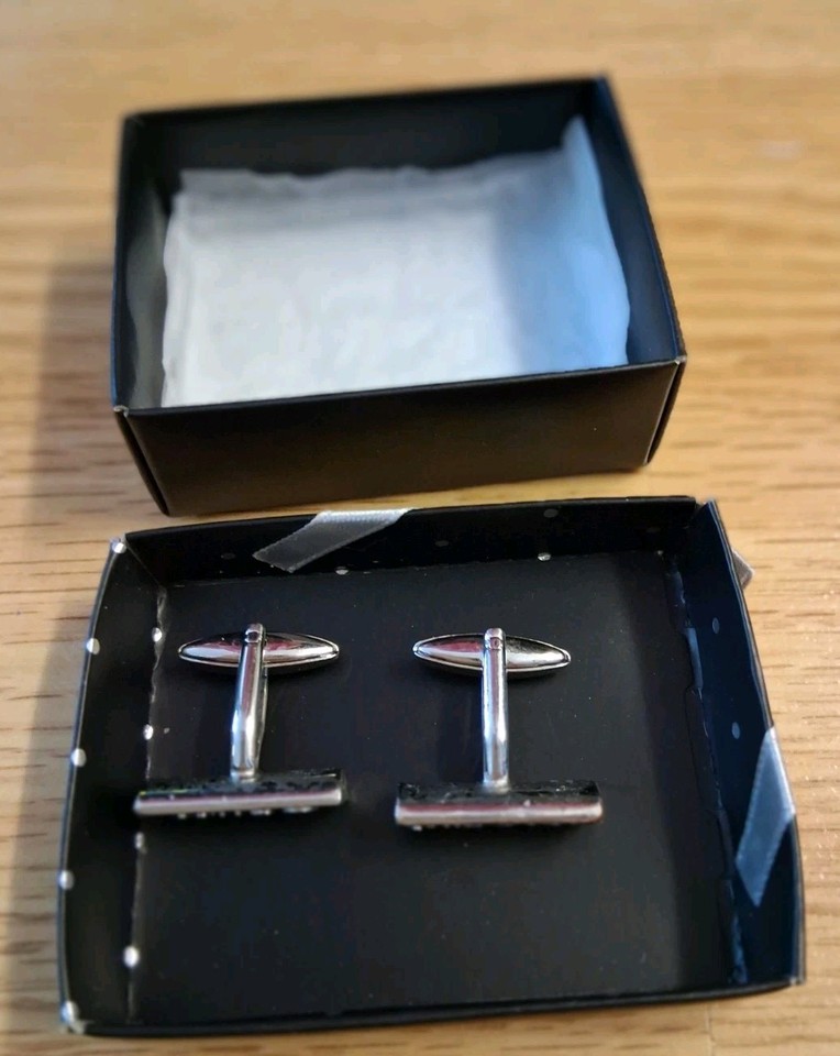 River Island mens sterling silver Guilty Not Guilty logo cuff links set ...