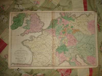 1832 ANTIQUE CENTRAL EUROPE HANDCLR MAP IRELAND FRANCE GERMANY HOLLAND ...