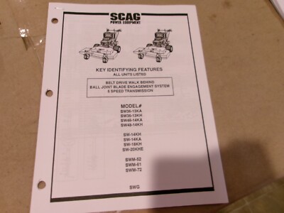 SCAG POWER EQUIPMENT PARTS MANUAL MODELS SW36-13KA, SW36-13KH, SW48 ...